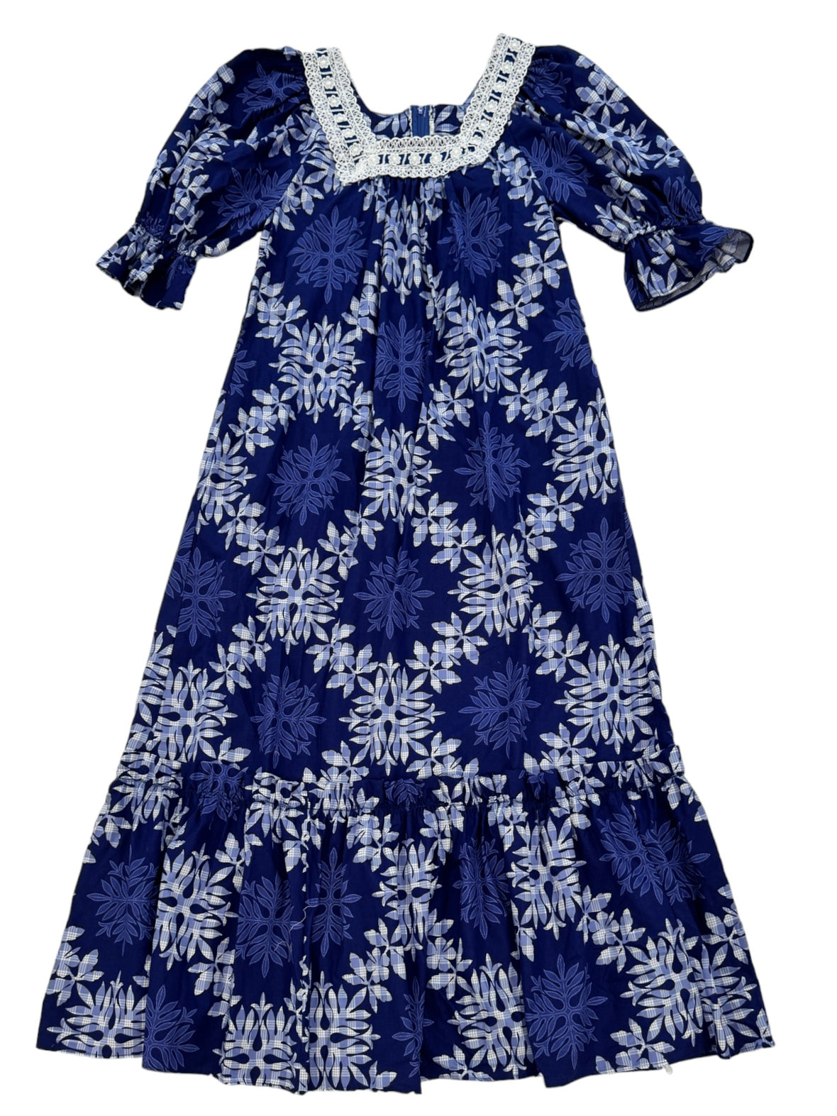 Hawaiian Quilting Motif with Palaka Muumuu - Blue / 8891 | Muumuu Mall ...