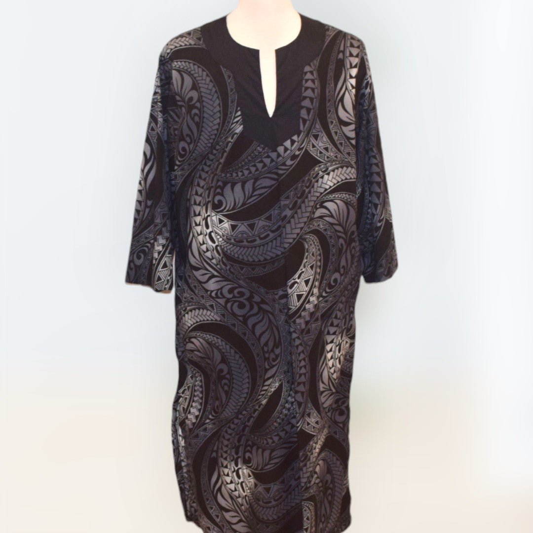 Men's Muumuu Kaftan | Gray Tapa Print | Long Shirt - One Size | Muumuu ...