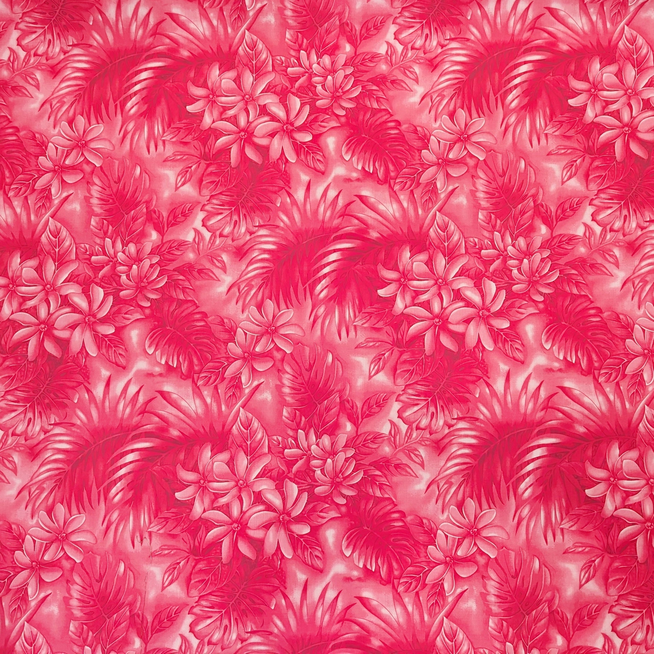 Red Hawaiian Fabric with Tiare, Palm, and Monstera Print | Muumuu Mall ...