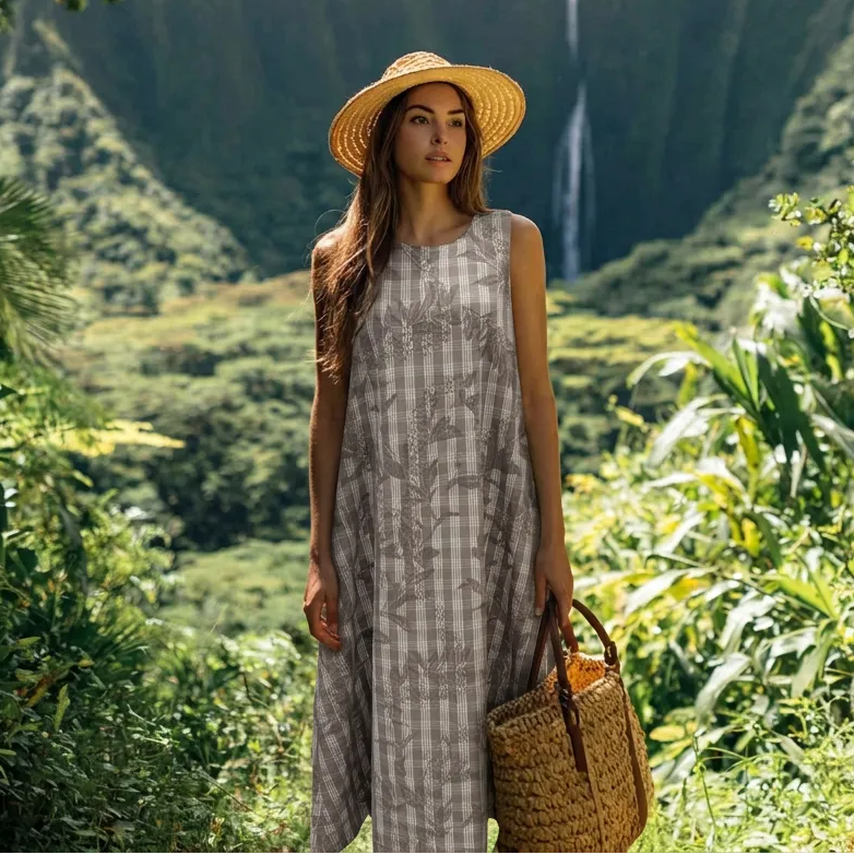 Authentic Hawaiian Palaka Print 2-Way Neck A-Line Dress – Made in Hawa ...