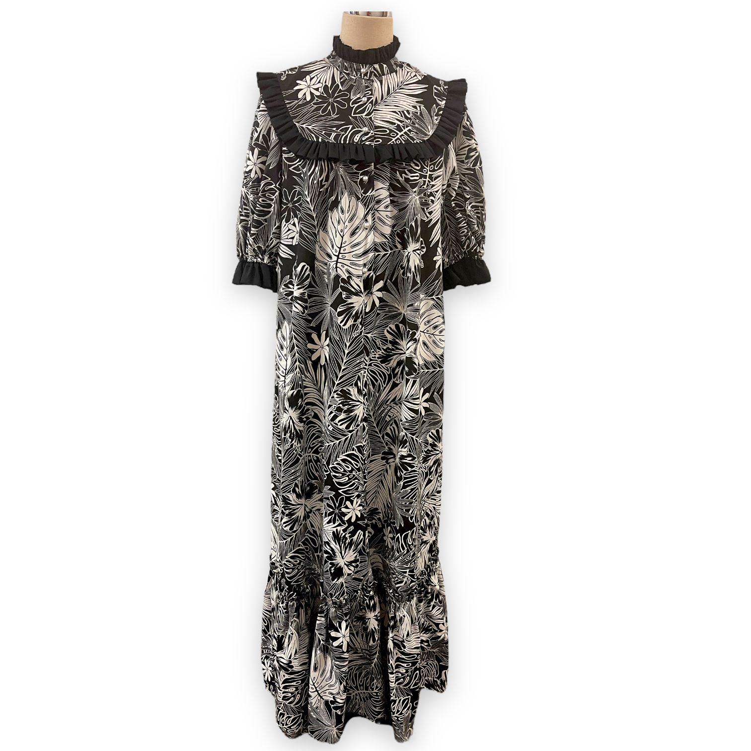 Tiare Hibiscus High Neck Style Black Muumuu 8221 | Muumuu Mall by ...