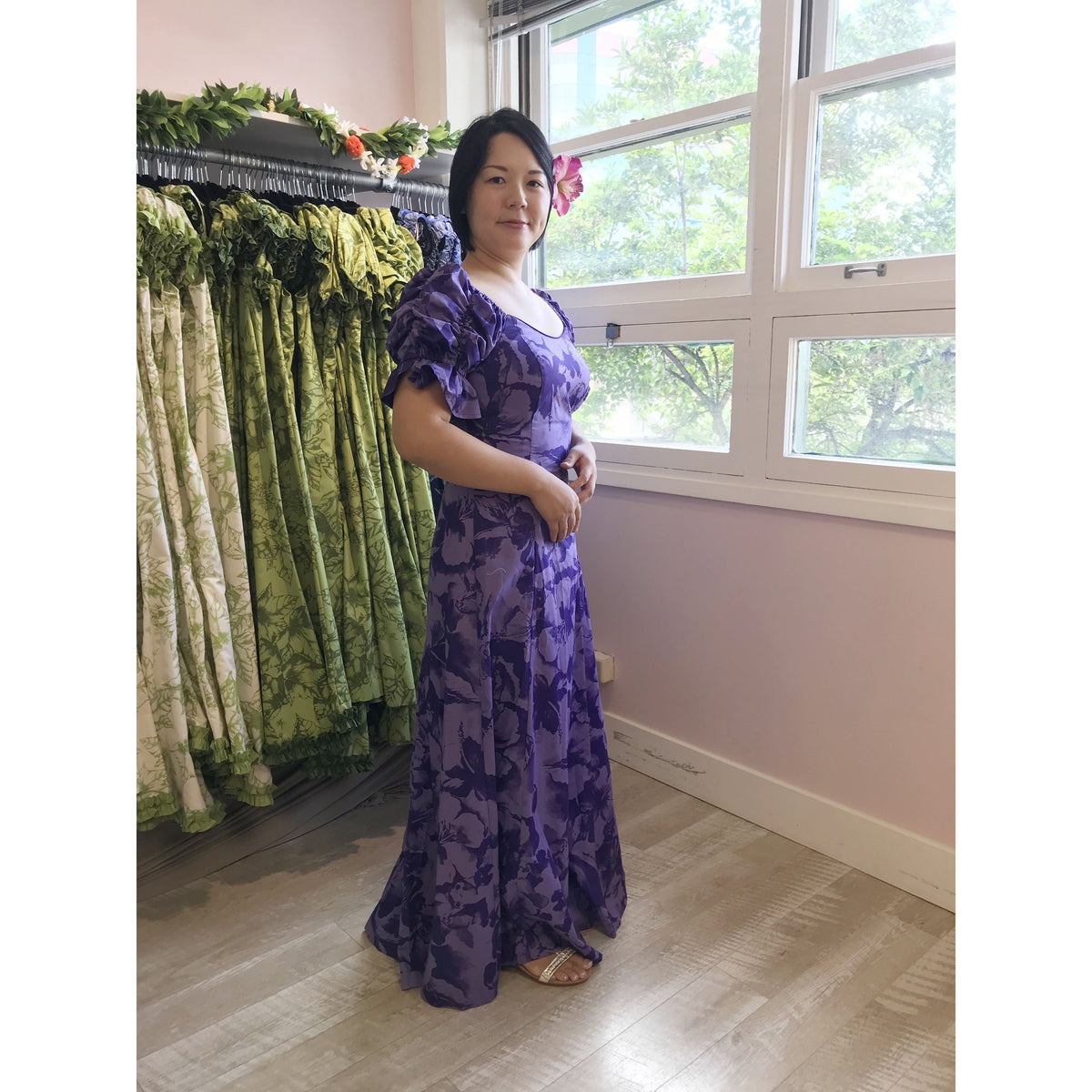 Purple Half Sleeve Hibiscus Dress | Purple | Muumuu Outlet | Muumuu ...
