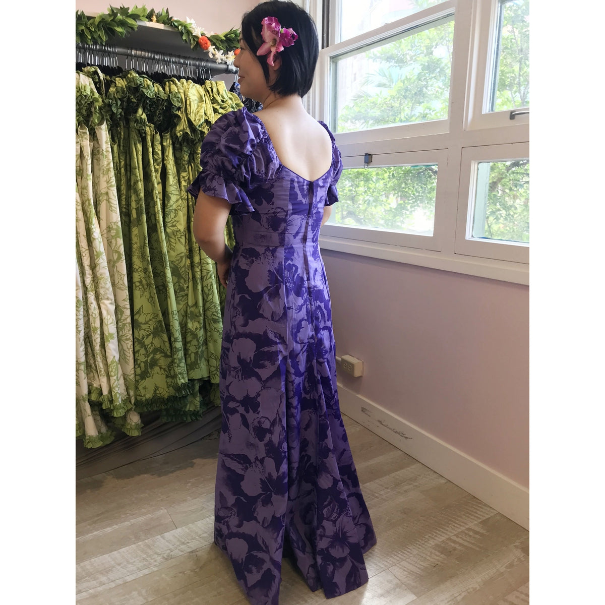 Purple Half Sleeve Hibiscus Dress | Purple | Muumuu Outlet | Muumuu ...