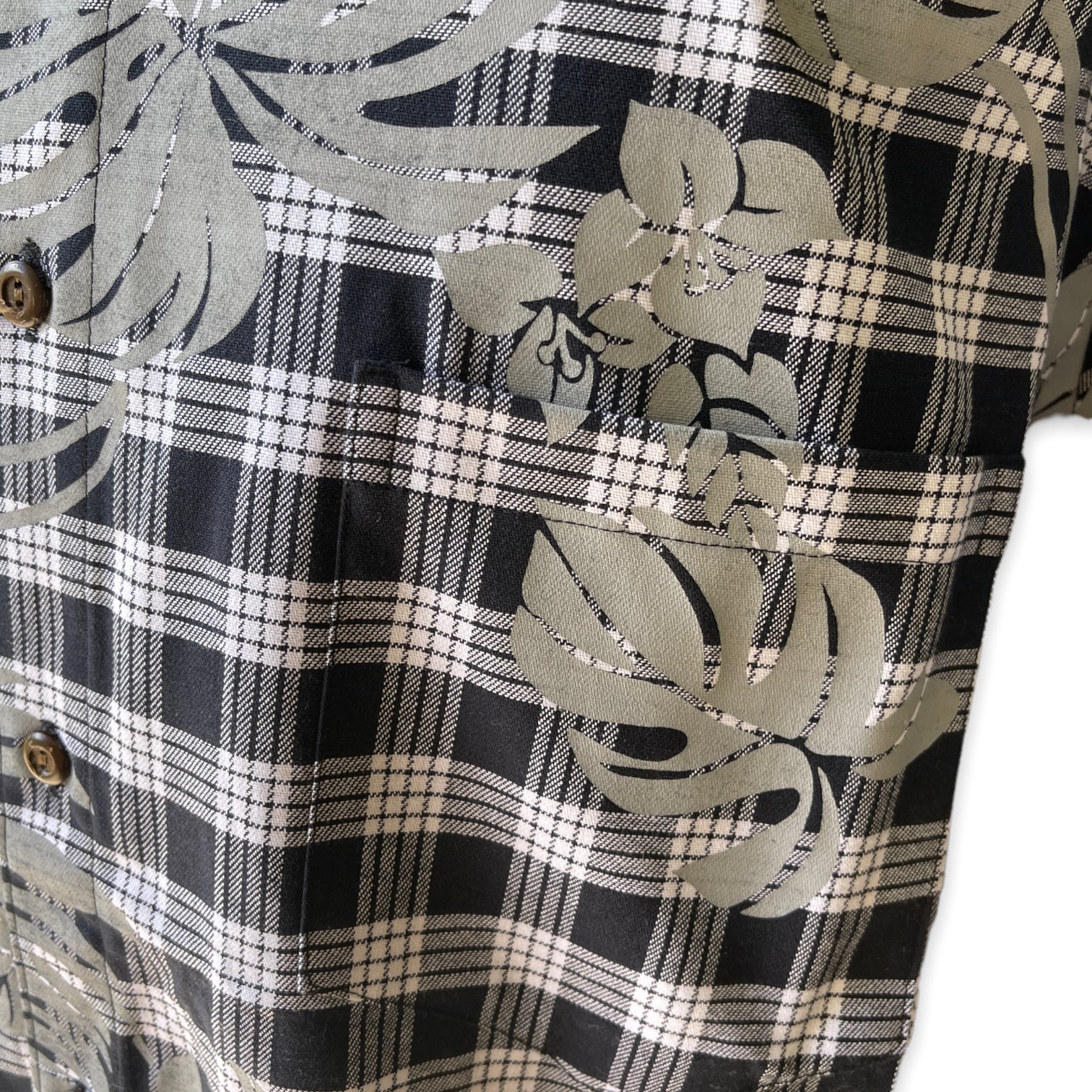 Hawaiian Vintage Style Palaka Shirt - Black with Monstera Print 018 ...