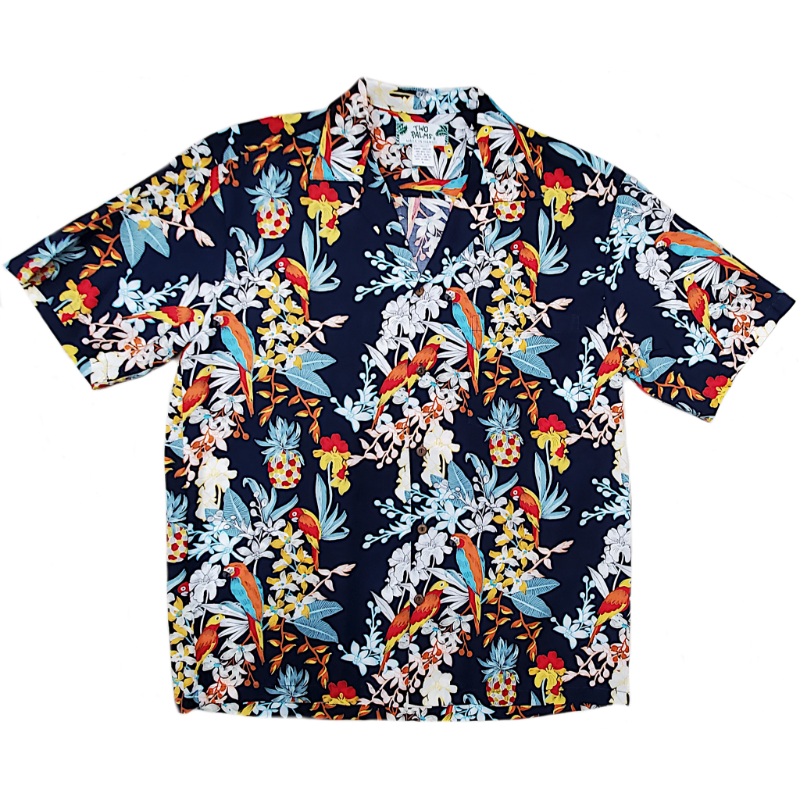 Vintage Inspired Birds & Pineapple Hawaiian Aloha Shirt | Navy | Muumuu ...